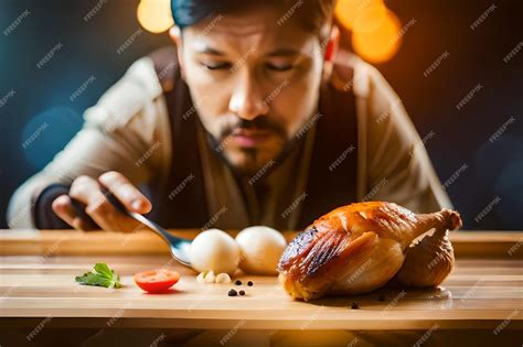 Premium Photo A Man Is Cutting Up A Chicken With A Knife And A Knife
