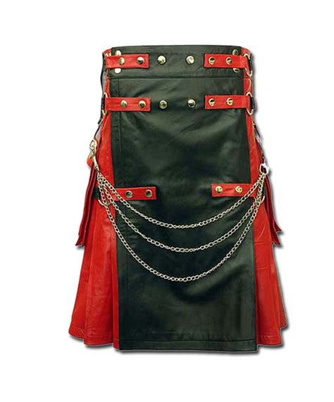Red And Black Leather Fashion Kilt Scottish Kilt Collection