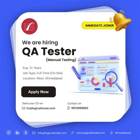 qatester manualtesting hiringnow ahmedabadjobs logicalstreet