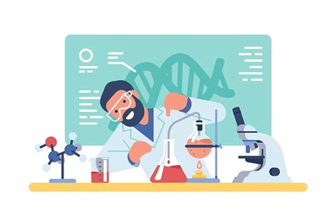 과학자 작업 화학자 경험 백신 개발 연구원은 시험관에 있는 시약을 혼합합니다 버너와 현미경을 가진 화학 또는 약국 실험실 유전