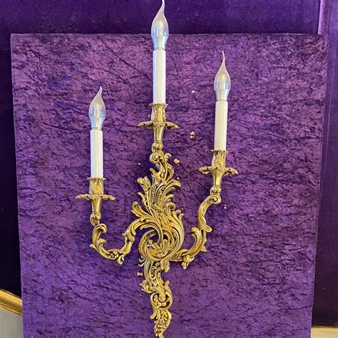 Brass Rococo Style Three Arm Wall Sconce Delos Antiques