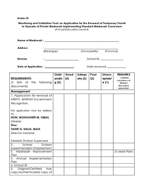 Annex D Monitoring And Validation Tools On Application For The Renewal Of Temporary Permit To