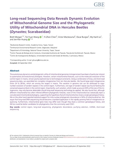 Pdf Long Read Sequencing Data Reveals Dynamic Evolution Of Mitochondrial Genome Size And The