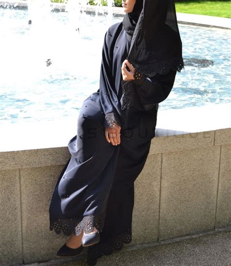 Black Pearl Lace Open Abaya Open Abaya Hijabi Girl Muslim Girls