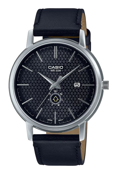 Casio Часовник с кожена каишка Черен Emag Bg