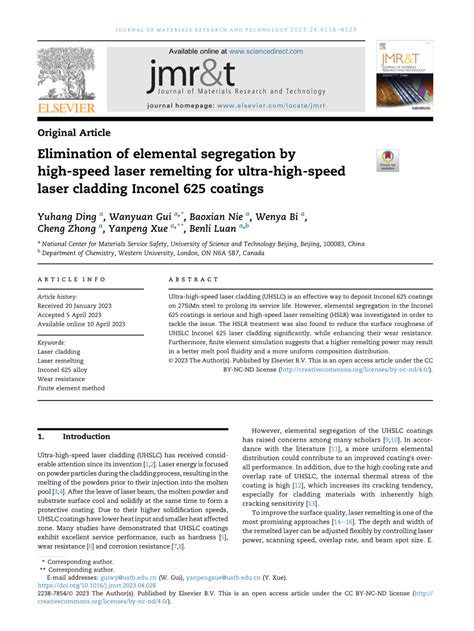 Pdf Elimination Of Elemental Segregation By High Speed Laser Remelting For Ultra High Speed