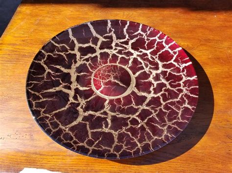 Fused Glass Serving Plate Red With Gold Foil Bottom Made In Etsy