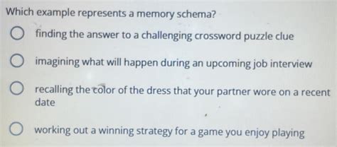 solved which example represents a memory schema finding the answer to
