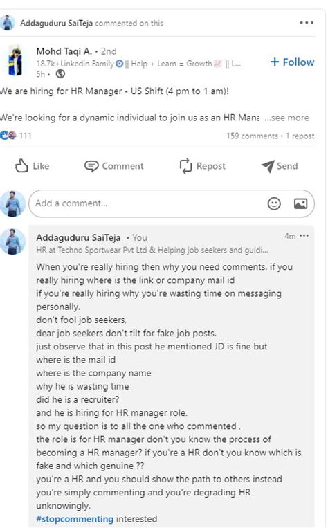 Addaguduru Saiteja On Linkedin Linkedin Post Followers Deleted Comment Question Targeted