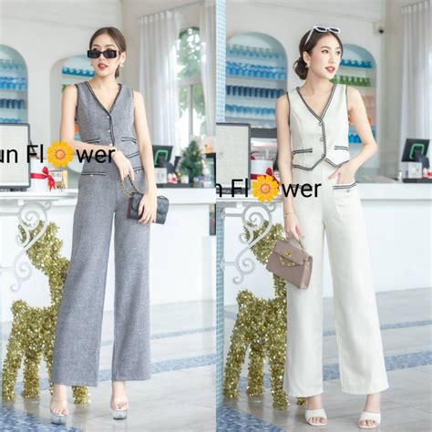 ชุดเซตกางเกงขายาว ผ้าทวิต สวยหรู งานป้าย Lady Sunshine Shopee Thailand