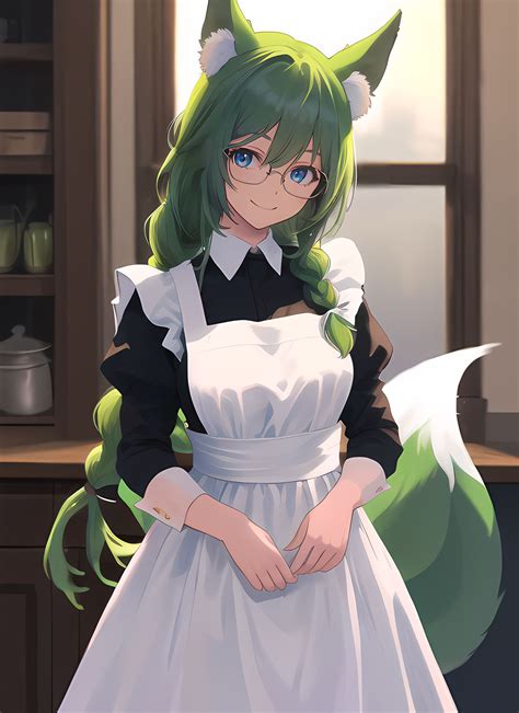 Green Haired Maid Kitsune By Imzigs On Deviantart