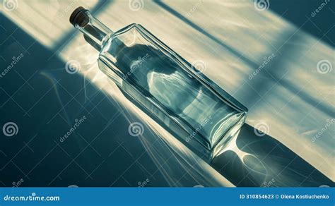 A Glass Bottle With Light Reflection Light Source Lying Down On