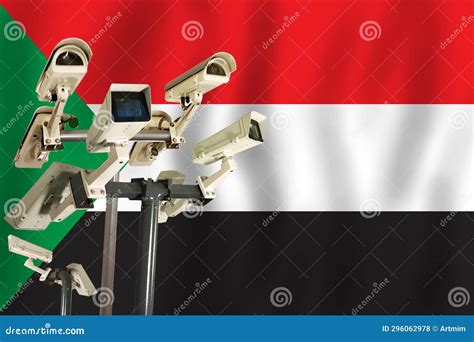 Sudanese Cctv Camera On The Flag Of Sudan Surveillance Security Control And Totalitarianism