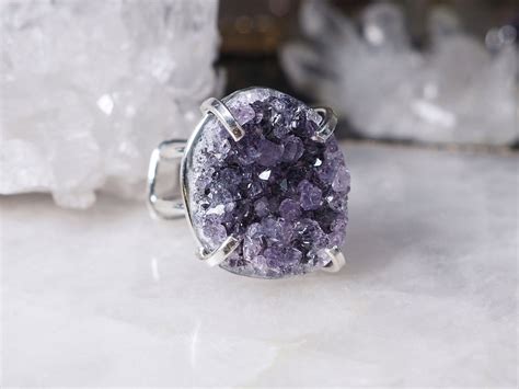 Кольцо с друзой натурального аметиста Amethyst Brazil в серебре в ...