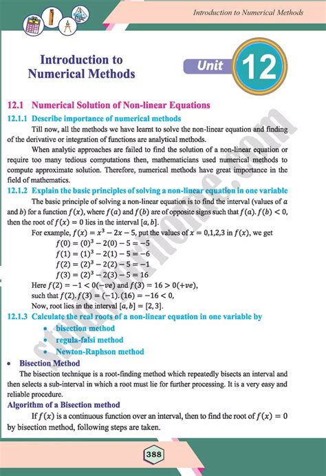 Introduction To Numerical Methods Unit 12 Maths 12th Text Book