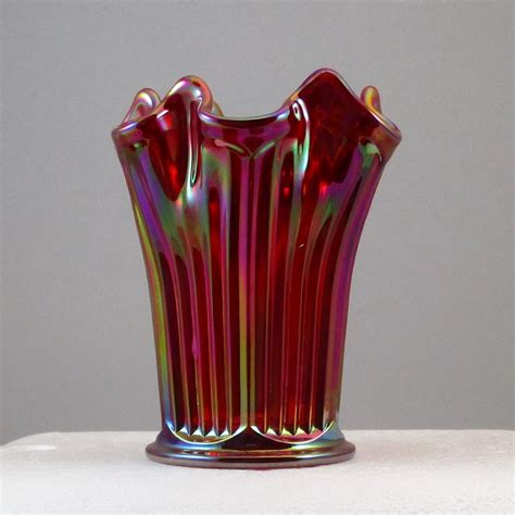 Antique Northwood Marigold Fine Rib Carnival Glass Swung Vase