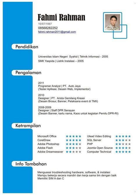 12 Contoh Cv Terbaru Menarik Dan Cara Membuatnya Word File Cv