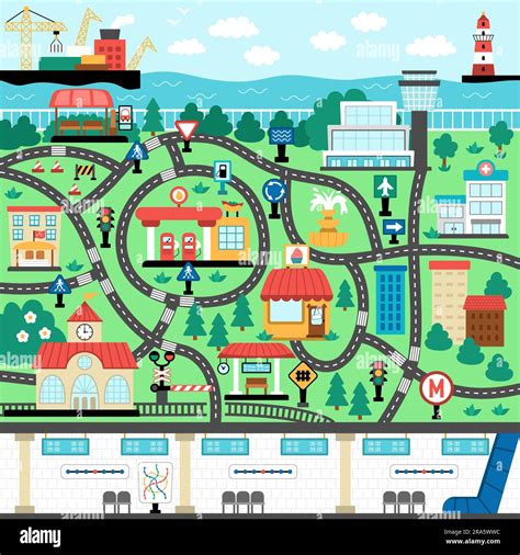 Carte Des Transports En Commun Fond Carré Avec Air Eau Terre Lieux