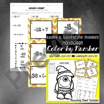 Adding And Subtracting Integers HALLOWEEN Color By Number TPT
