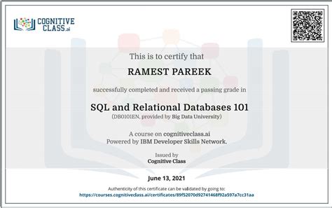 Ramest Pareek On Linkedin Ibmskillsbuild Cognitiveclass Ibm Sql