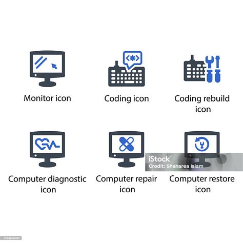 Monitor Coding Coding Rebuild Computer Diagnostic Computer Repair Computer Restore Icon Stock
