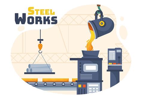 Steelworks Vector Illustration With Resource Mining Smelting Of Metal