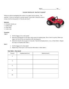 Constant Velocity Lab Buggy Cars Experiment