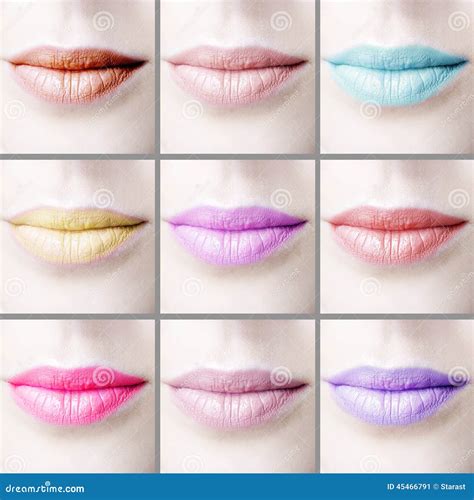 Female Lips With Colorful Lipstick Collage Stock Image Image Of