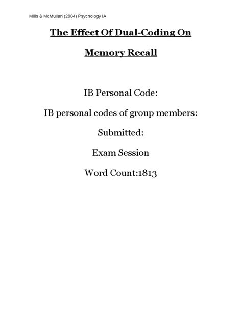 Dual Coding Ia Pdf Memory Scientific Method