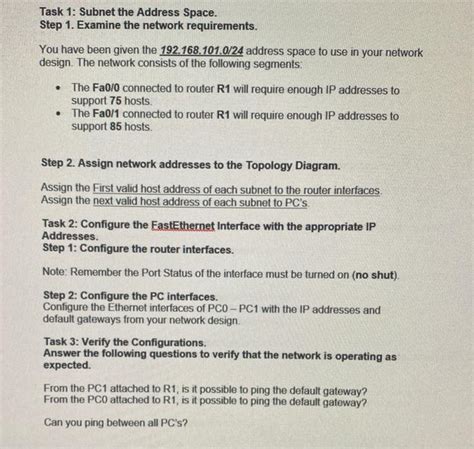 Solved Task 1 Subnet The Address Space Step 1 Examine The Chegg Com