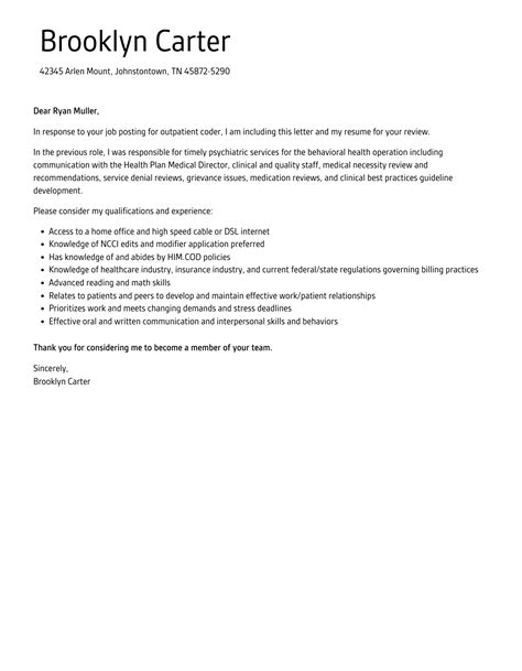 Outpatient Coder Cover Letter Velvet Jobs