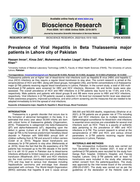 Pdf Prevalence Of Viral Hepatitis In Beta Thalassemia Major Patients