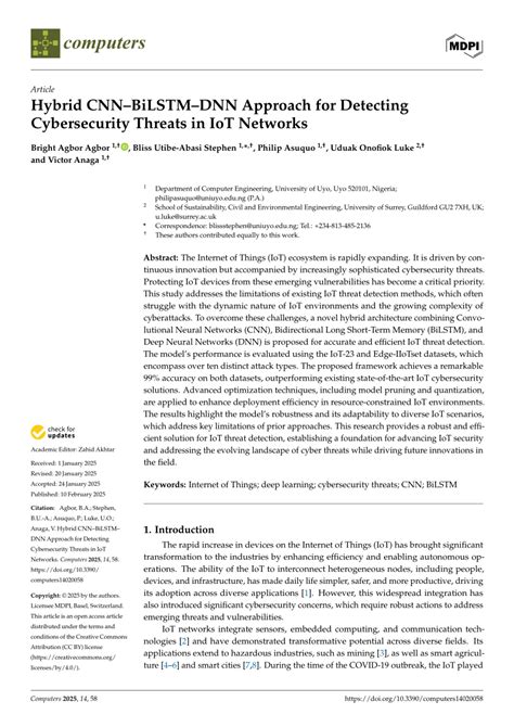 Pdf Hybrid Cnnbilstmdnn Approach For Detecting Cybersecurity Threats In Iot Networks