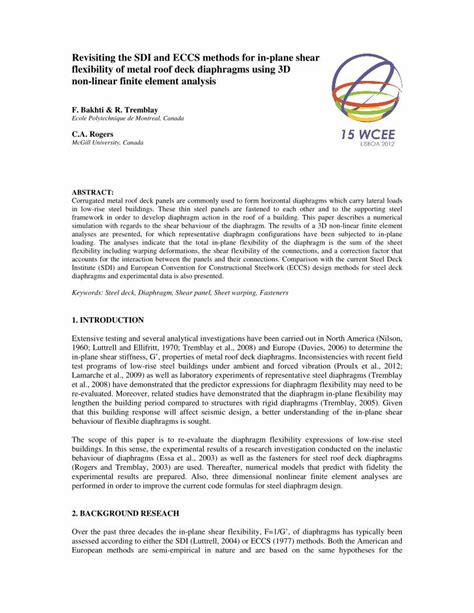 pdf revisiting the sdi and eccs methods for in plane shear