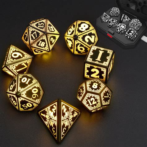 7pcs Cool Dnd Dice Glowing Dice T Set With Rechargeable Box Table Games Seerootoys