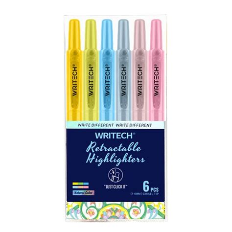Retractable Refillable Highlighter Set Natural Assorted 6 Count