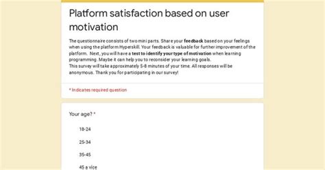 a small questionnaire based on the experience of using the platform