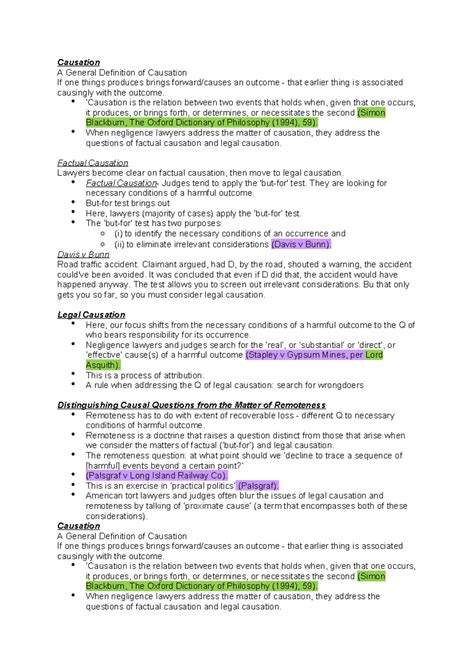Tort Law Causation Causation A General Definition Of Causation If