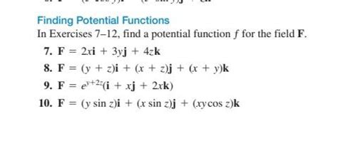 Solved Finding Potential Functions In Exercises Find A Chegg