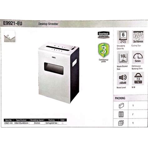 Deli E9921 Eu 6 Sheet 2m Min Cross Cut Paper Shredder Price In