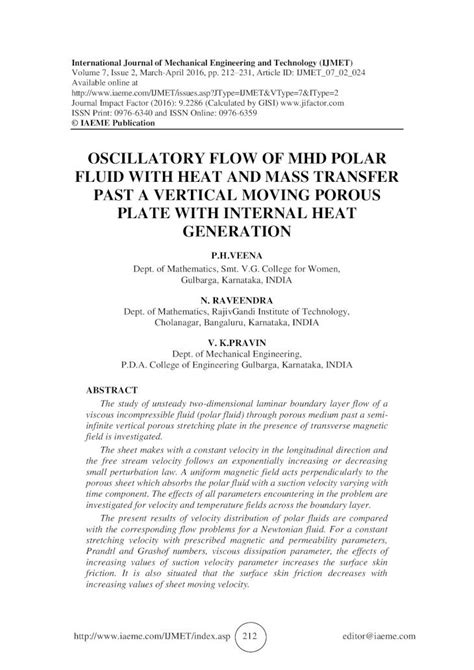 Pdf Oscillatory Flow Of Mhd Polar Fluid With Heat And Mass Transfer