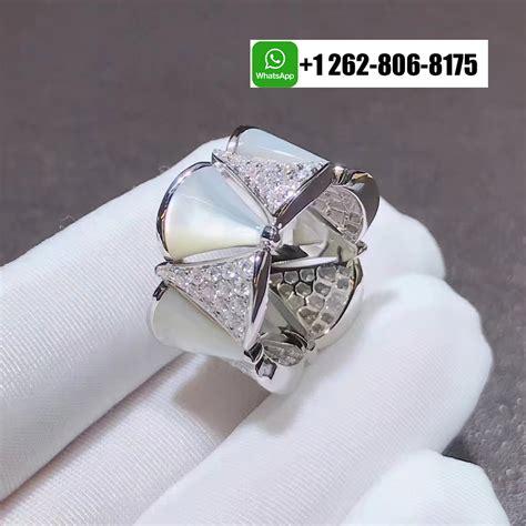 Best Bvlgari Divas Dream 18k White Gold Diamond Mother Of Pearl Ring