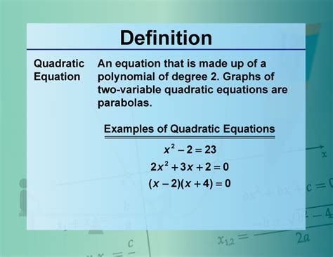 Quadratic Equation Definition Quadratic Equations Tutorial