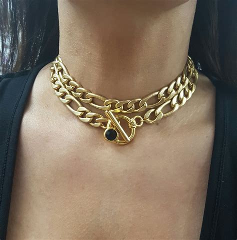 Gold Link Necklace Toggle Necklace Chunky Necklace Chain Etsy