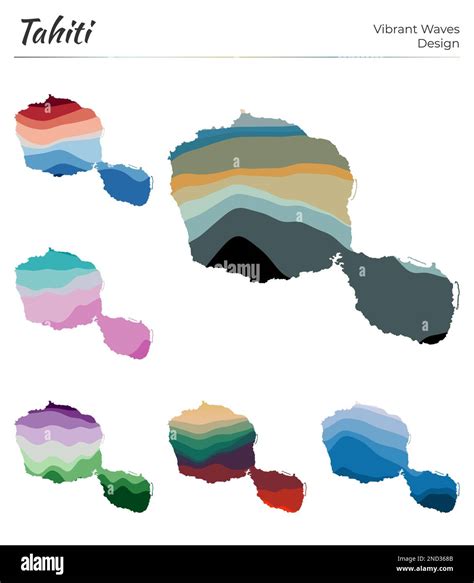 Set Of Vector Maps Of Tahiti Vibrant Waves Design Bright Map Of