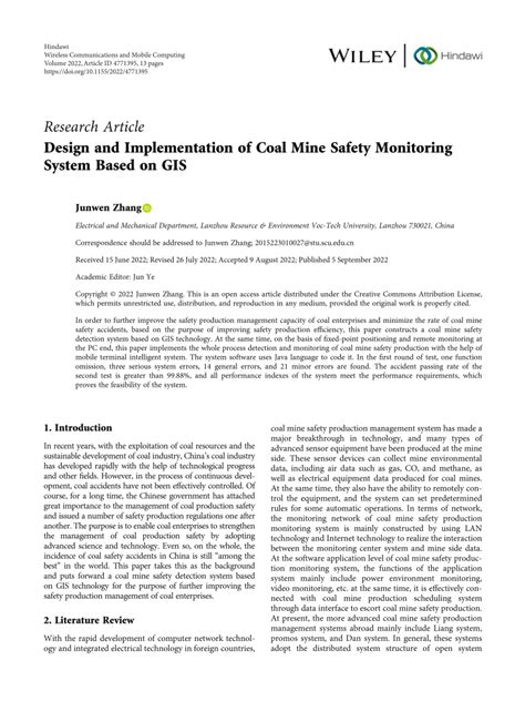 Pdf Design And Implementation Of Coal Mine Safety Monitoring System Based On Gis