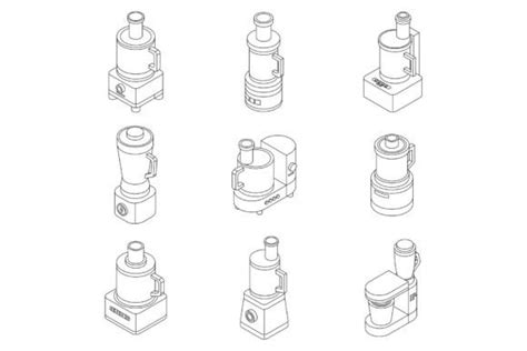 Food Processor Icons Set Vector Outline Graphic By Ylivdesign