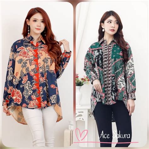 Jual BIGSIZE BLOUSE NONI BATIK MODERN XXL KEMEJA ATASAN PANJANG WANITA