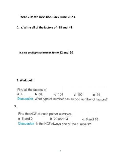 Year 7 Revision Pack June 2023 Pdf