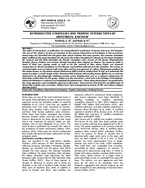 Pdf Reproductive Strategies And Trophic Interactions Of Honeybees A